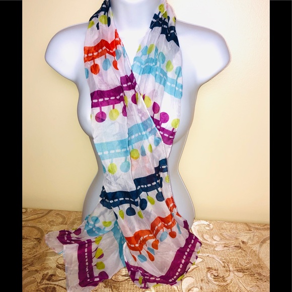 Accessories | Pretty White Multi Colored Print Fashion Scarf | Poshmark